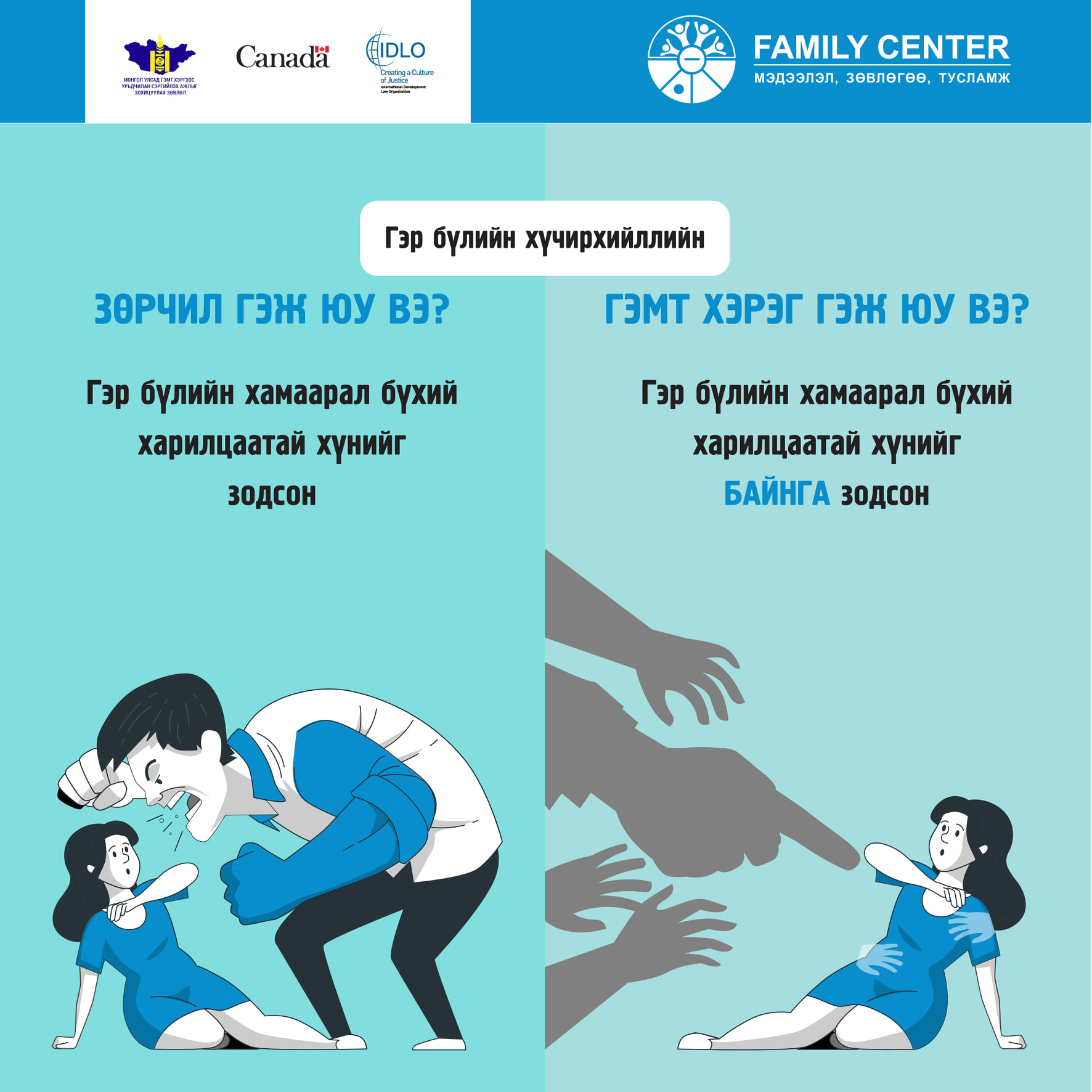 Гэр бүлийн хүчирхийлэлд ЗӨРЧИЛ ба ГЭМТ ХЭРГИЙН ялгаа